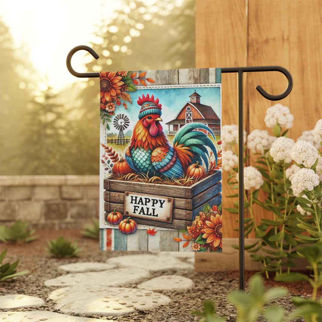 Fall Chicken Banner, Chicken Flag, Garden Decor, Home Decor, Chicken ...