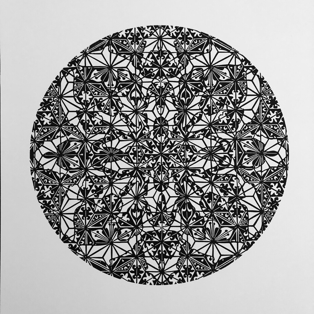 Sacred Geometry Linocut Print With Hidden Sharks - Etsy