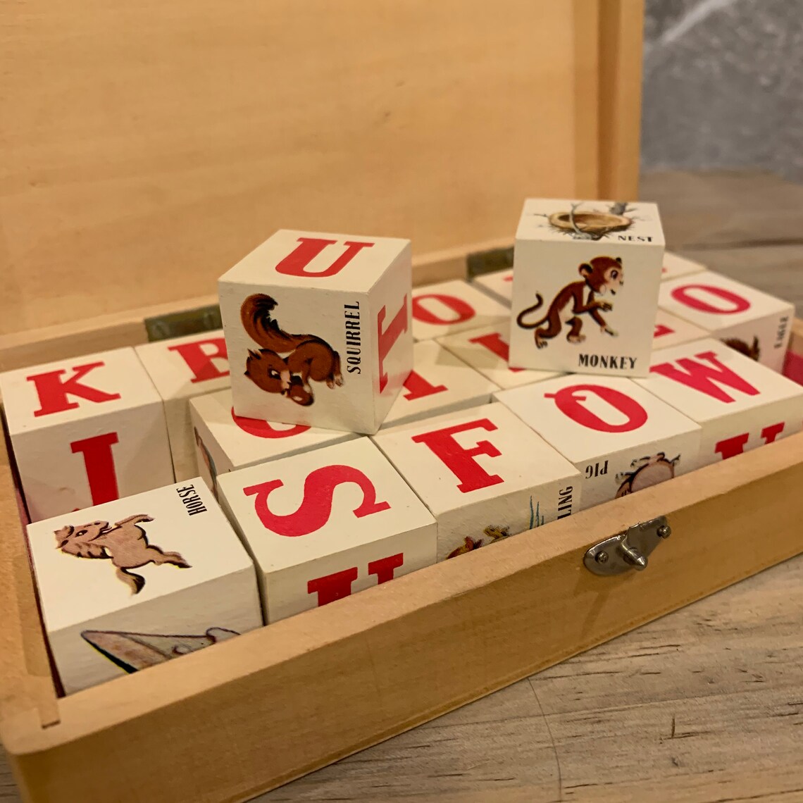Picture Cubes in Wood Box Alphabet Blocks - Etsy