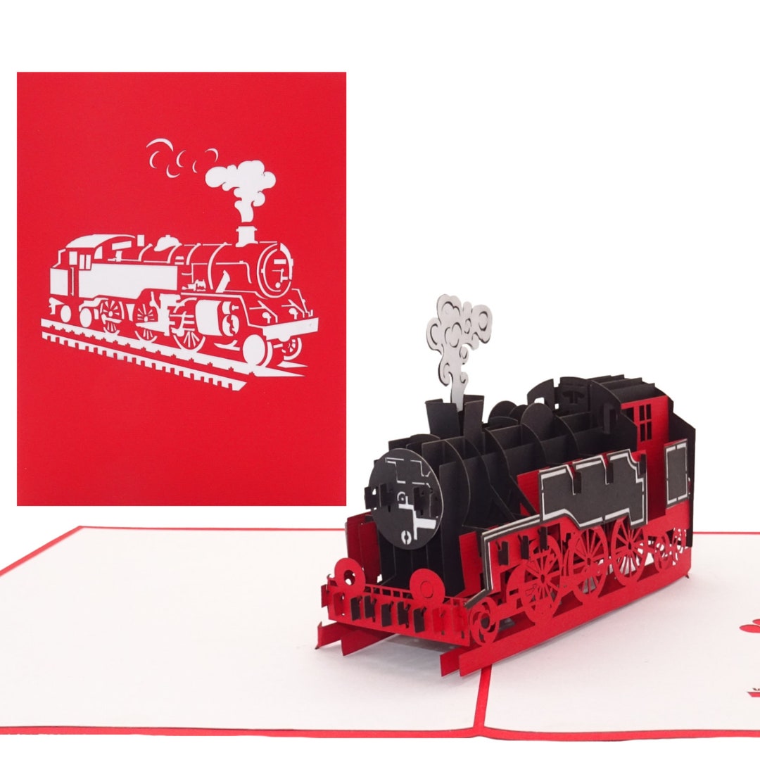Pop-up Card railway Locomotive 3D Greeting Card With Envelope as a ...