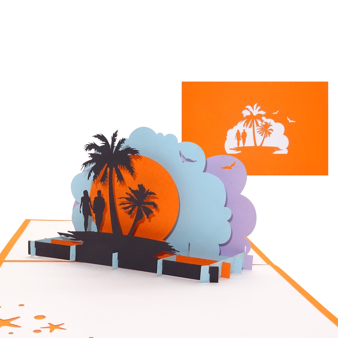 3D Pop-up Card "love's Beach Sunset" Engagement Card, Valentine's Card ...