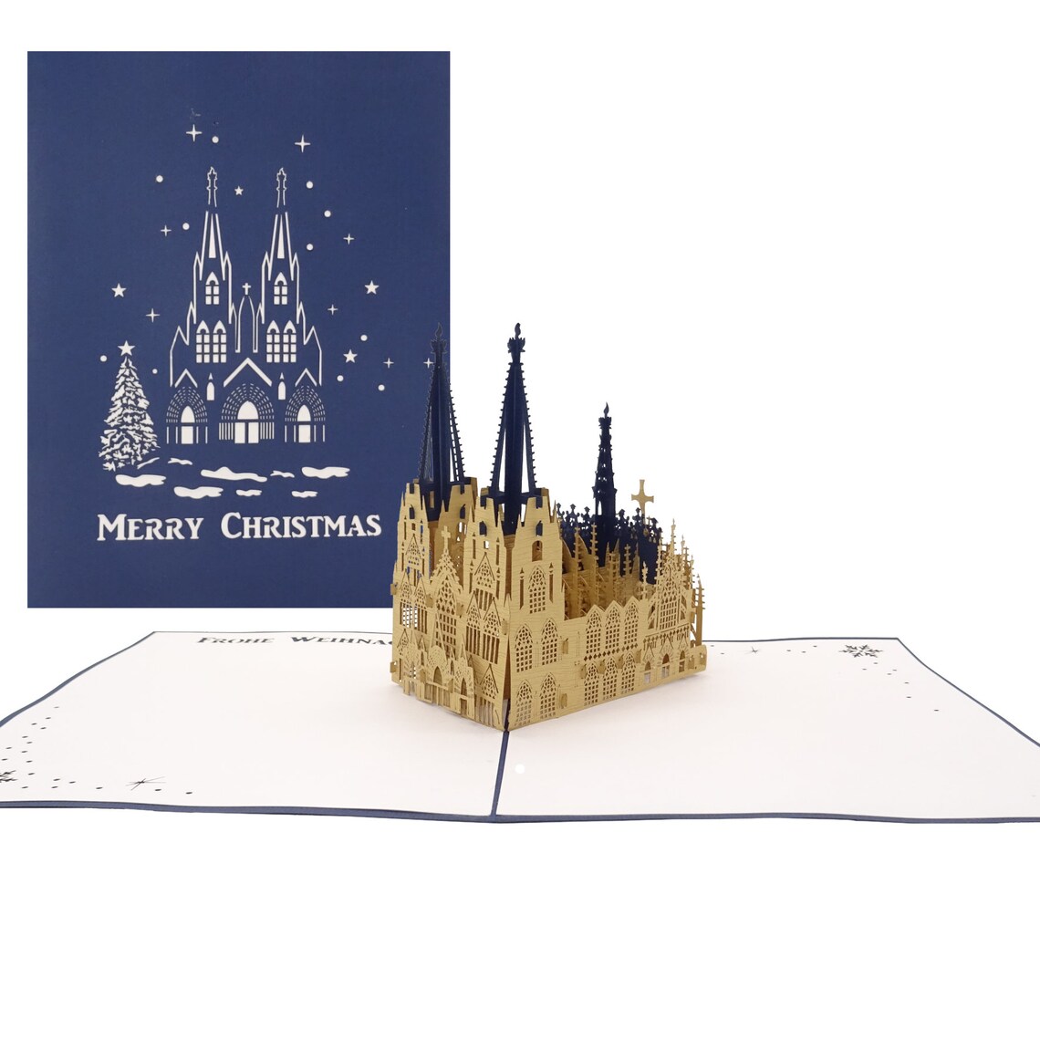 Pop-up Card "cologne Cathedral "merry Christmas" in Blue - 3D Christmas ...