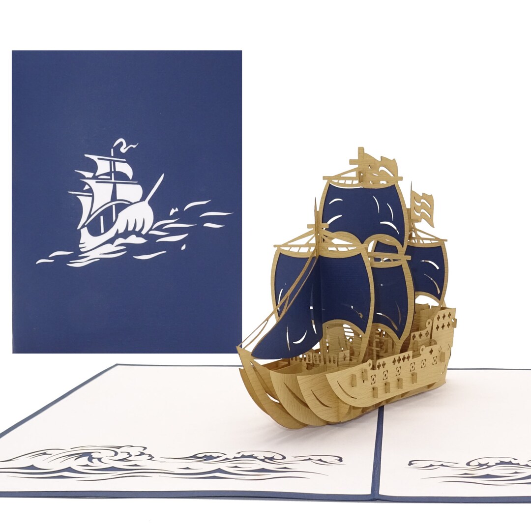 Pop-up Card "sailing Ship - 3-master" 3D Birthday Card, Travel Voucher ...
