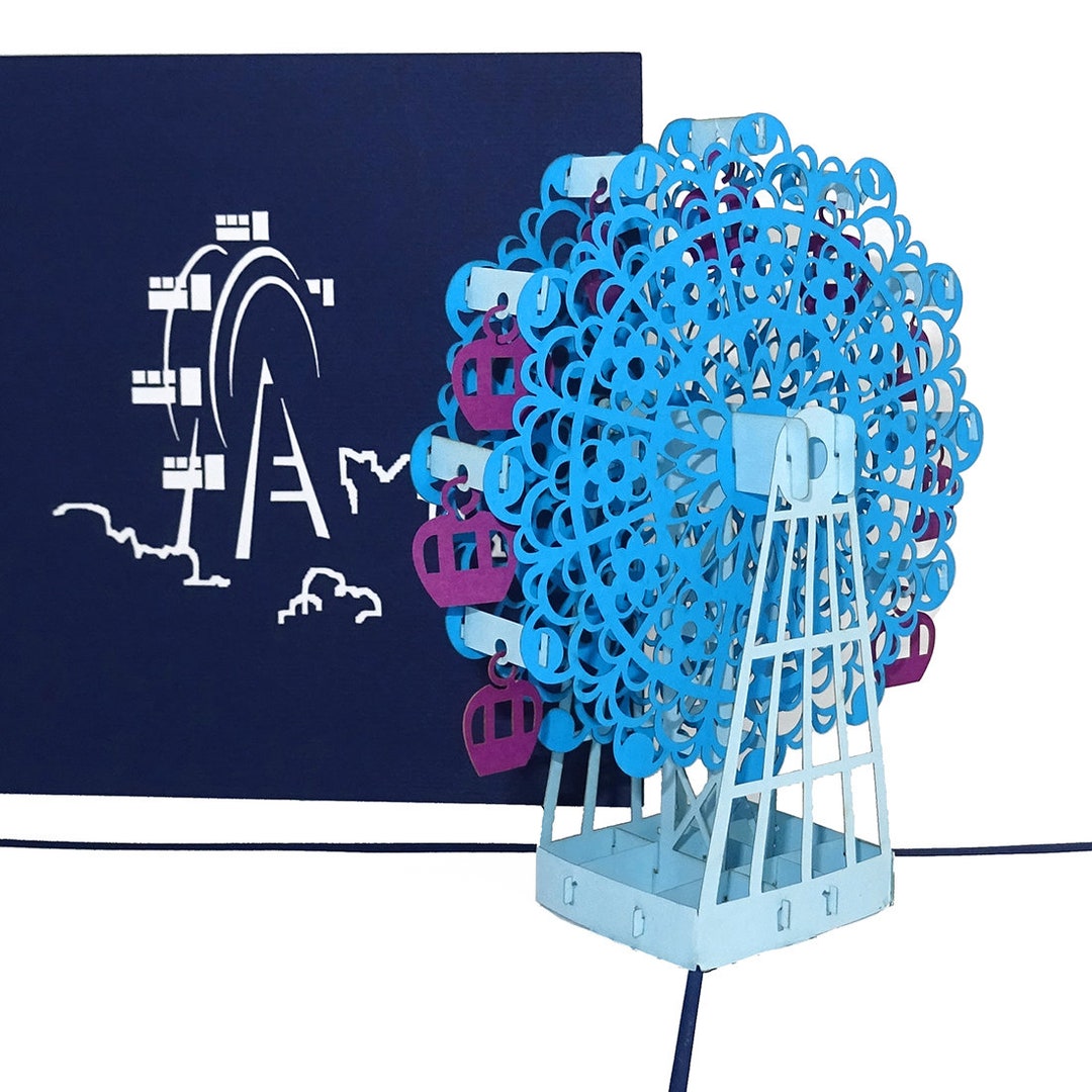 Pop-up Card ferris Wheel Blue Voucher Birthday - Etsy