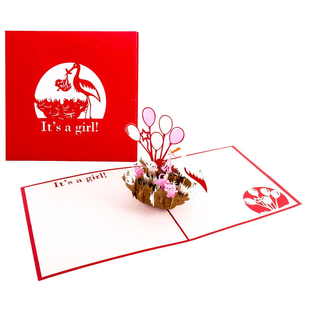 Pop-up Card "it's a Girl!" - Unique 3D Baby Crip Card - Congratulation ...