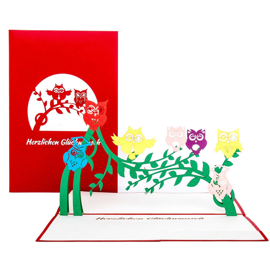 Pop up Cardowls Birthday Congratulations, Colorful 3D Owl Card ...