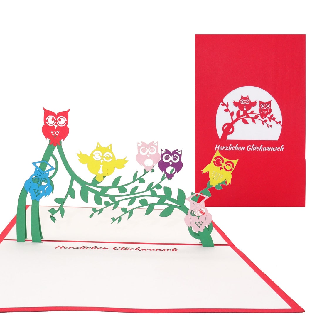 Pop up Card owls Birthday Congratulations, Colorful 3D Owl Card ...