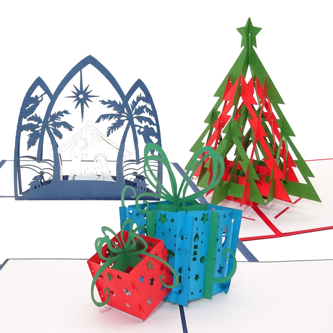 Set of 3 Christmas Cards | 3D Pop up Cards Christmas Nativity Scene ...
