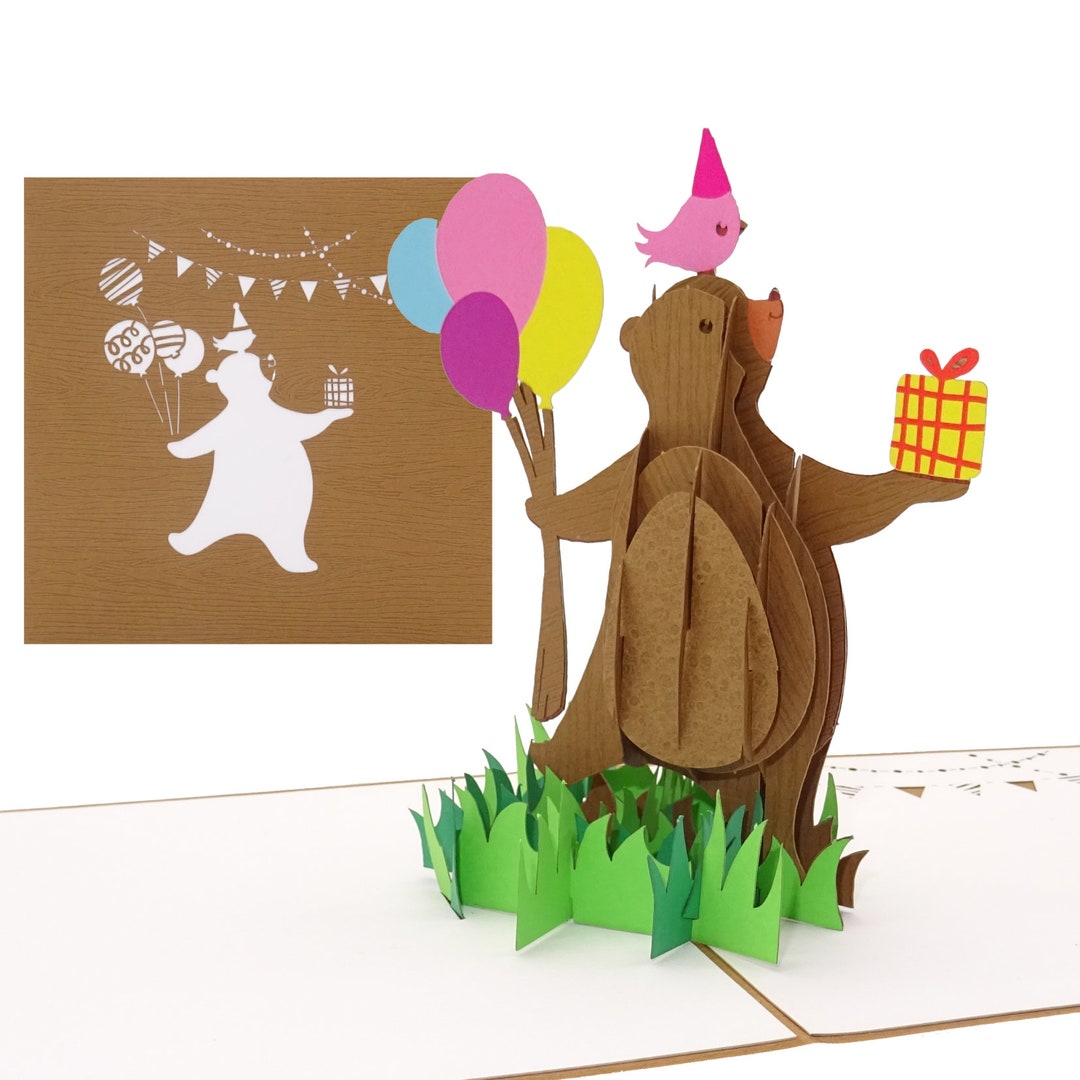 3D Birthday Card happy Bear Funny Pop up Card With Envelope, Voucher ...