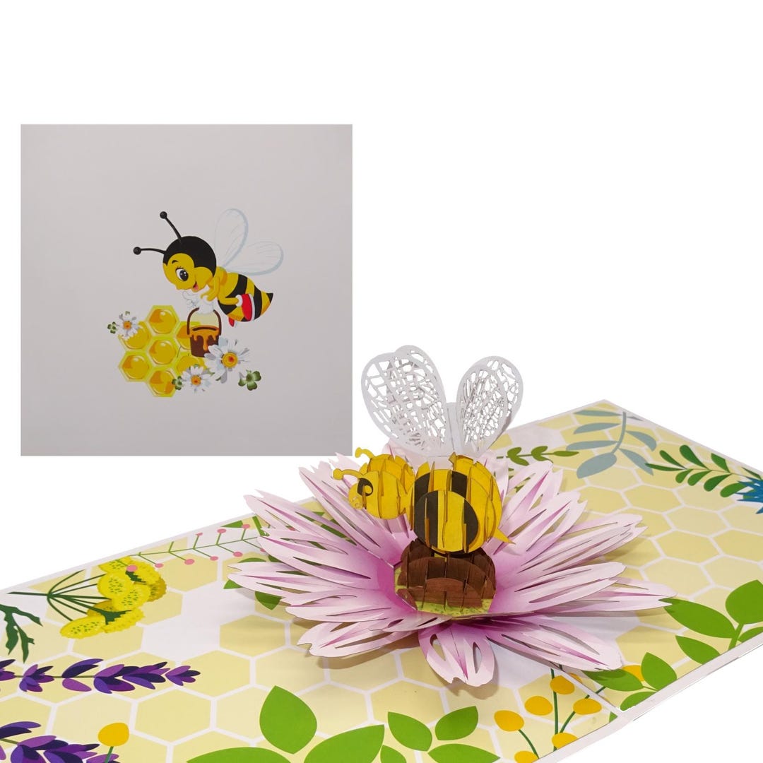Pop-up Card bee Happy Bee on Flower 3D Birthday Card, Greeting Card ...