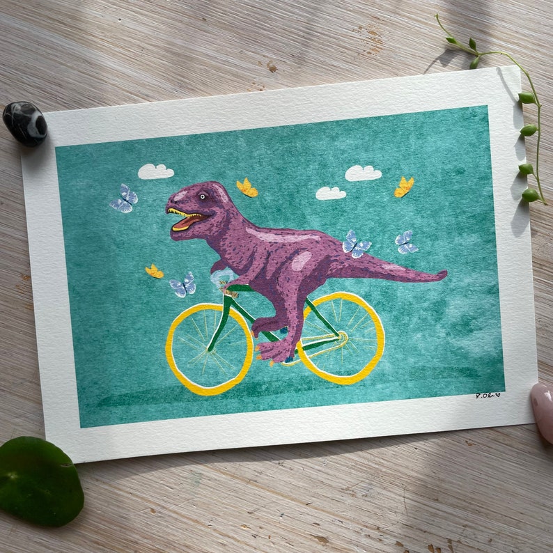 Art Print “t-rex on Bicycle” Illustration by Raissa Oltmanns - Etsy