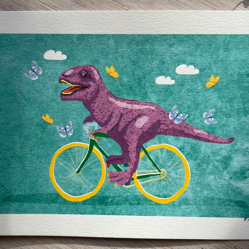 Art Print “t-rex on Bicycle” Illustration by Raissa Oltmanns - Etsy