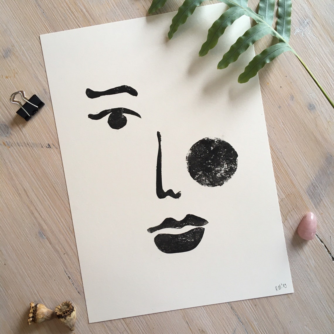 Linocut just a Face print on A4 by Raissa Oltmanns | Etsy