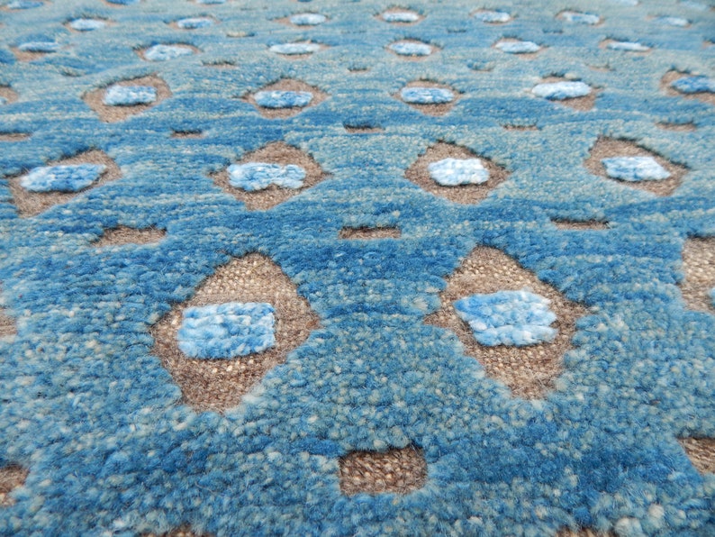 Sky Blue Rug 6x8, Gray Diamond Patterned Turkish Pile Rug With Silk ...