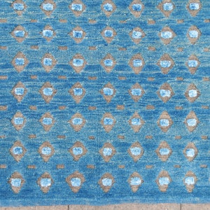 Sky Blue Rug 6x8, Gray Diamond Patterned Turkish Pile Rug With Silk ...