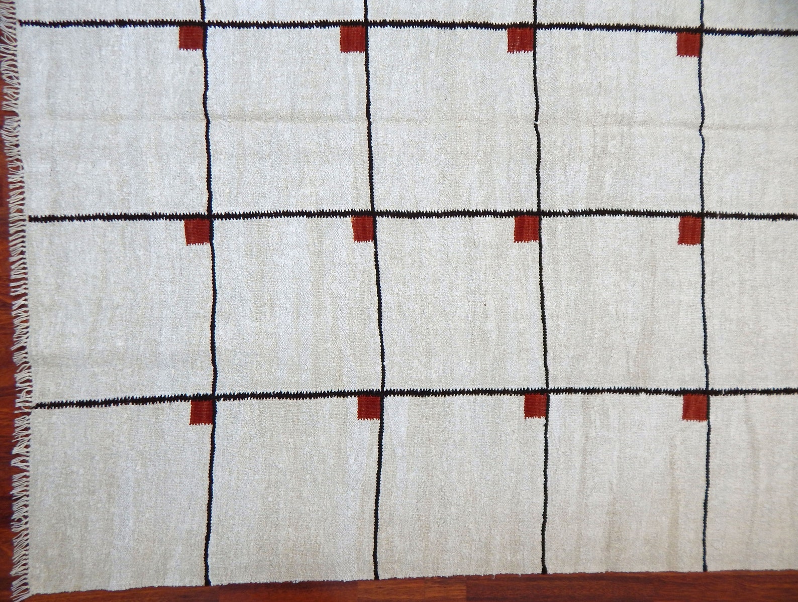 Hemp Kilim Rug White Black Red Flatwoven Grid Rug 6x10 | Etsy