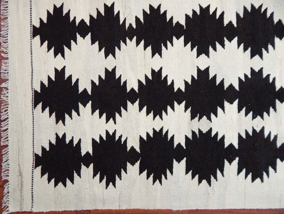 Southwestern RugBlack White Native KilimWool Aztec Rug | Etsy
