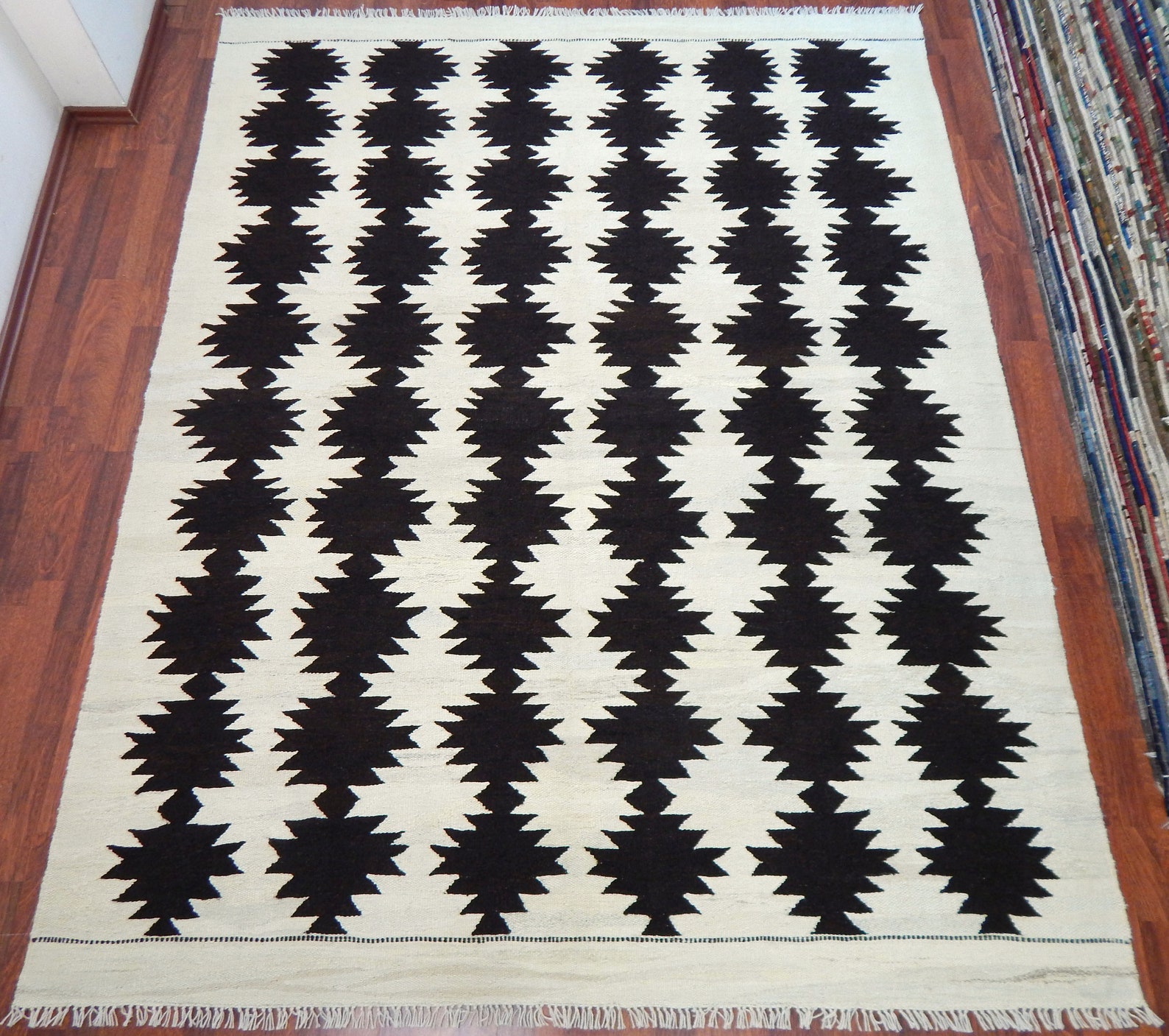 Southwestern RugBlack White Native KilimWool Aztec Rug | Etsy