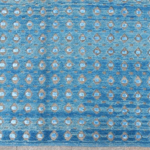 Sky Blue Rug 6x8, Gray Diamond Patterned Turkish Pile Rug With Silk ...