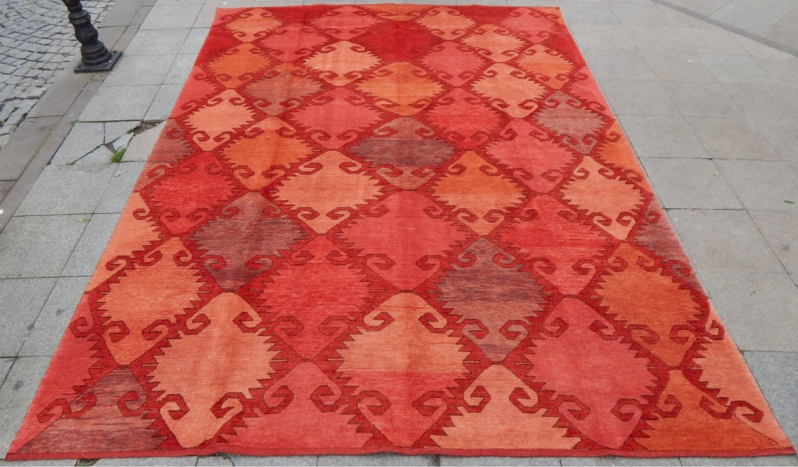 Oversized Rug in Red Tones 9x12 Large Ethnic Turkish Carpet | Etsy