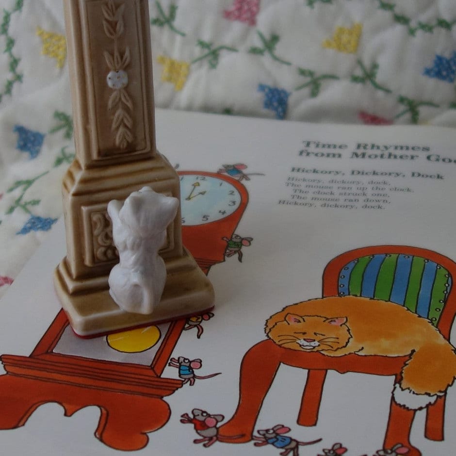 Dollhouse Grandfather Clock Cat Mouse, Hickory Dickory Dock, Porcelain ...