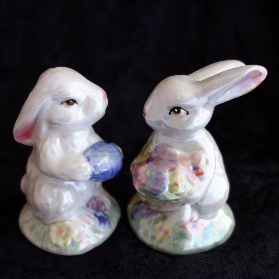 Iridescent Easter Rabbits, Shiny Bunnies, Porcelain Rabbit Figurines ...