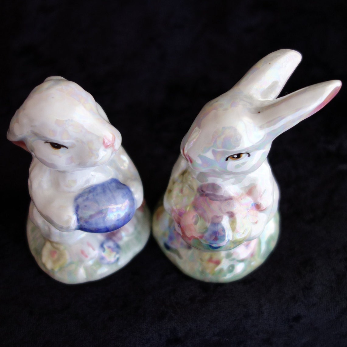 Iridescent Easter Rabbits, Shiny Bunnies, Porcelain Rabbit Figurines ...