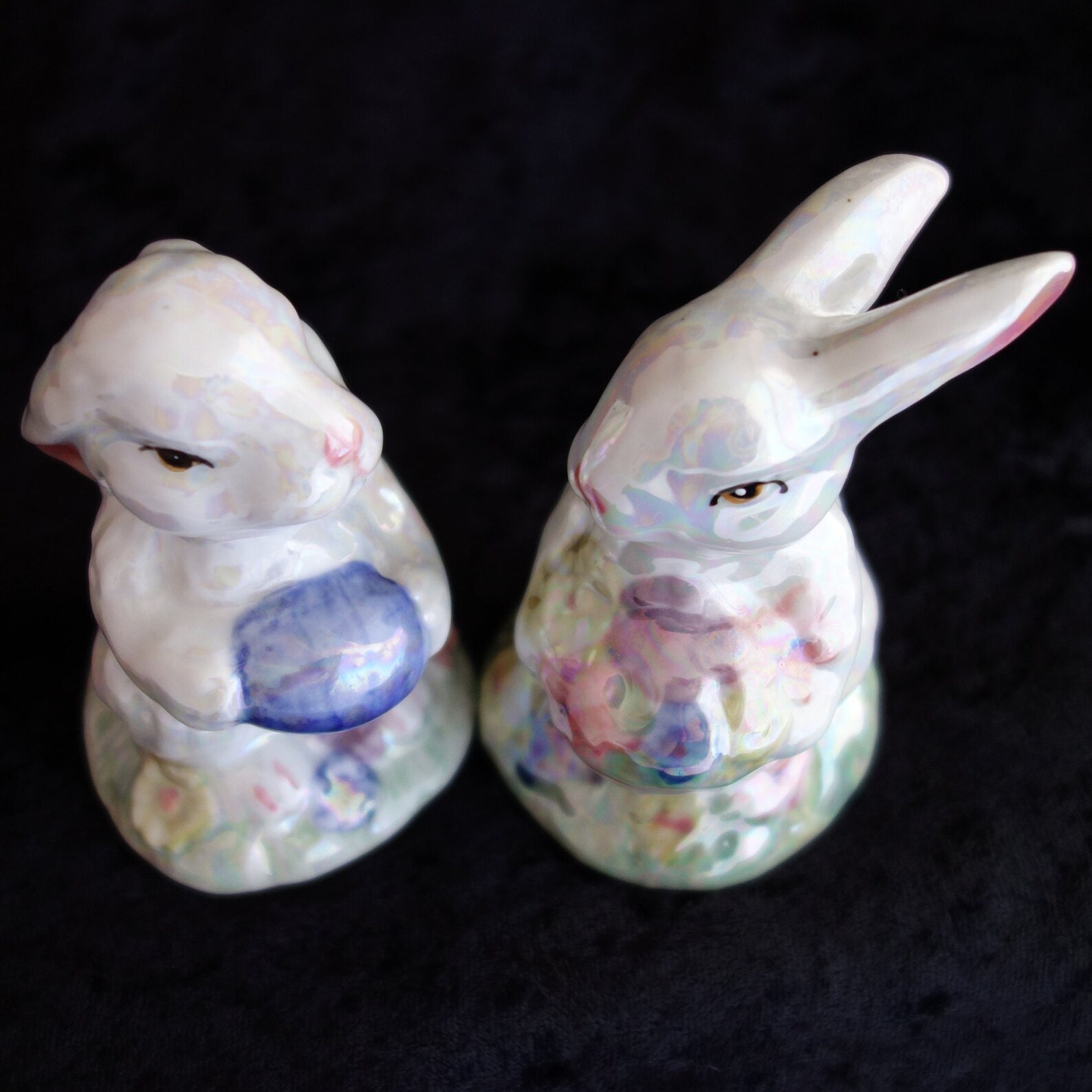 Iridescent Easter Rabbits, Shiny Bunnies, Porcelain Rabbit Figurines ...
