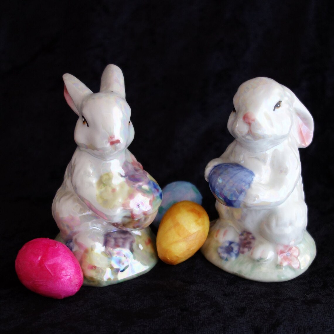 Iridescent Easter Rabbits, Shiny Bunnies, Porcelain Rabbit Figurines ...