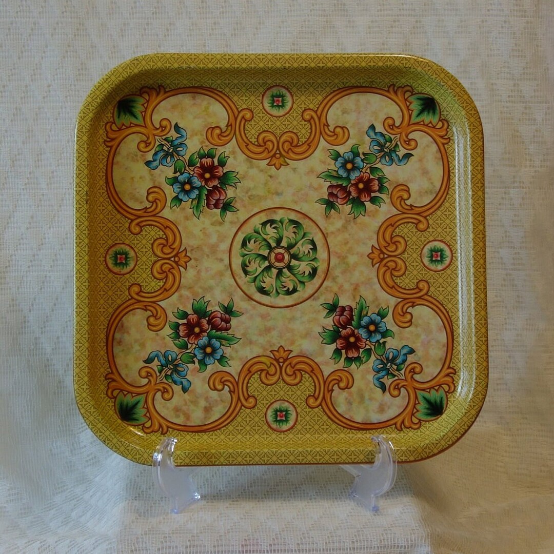 Daher Yellow Floral MCM Metal Serving Tray, Mid-century Imperial Ornate ...