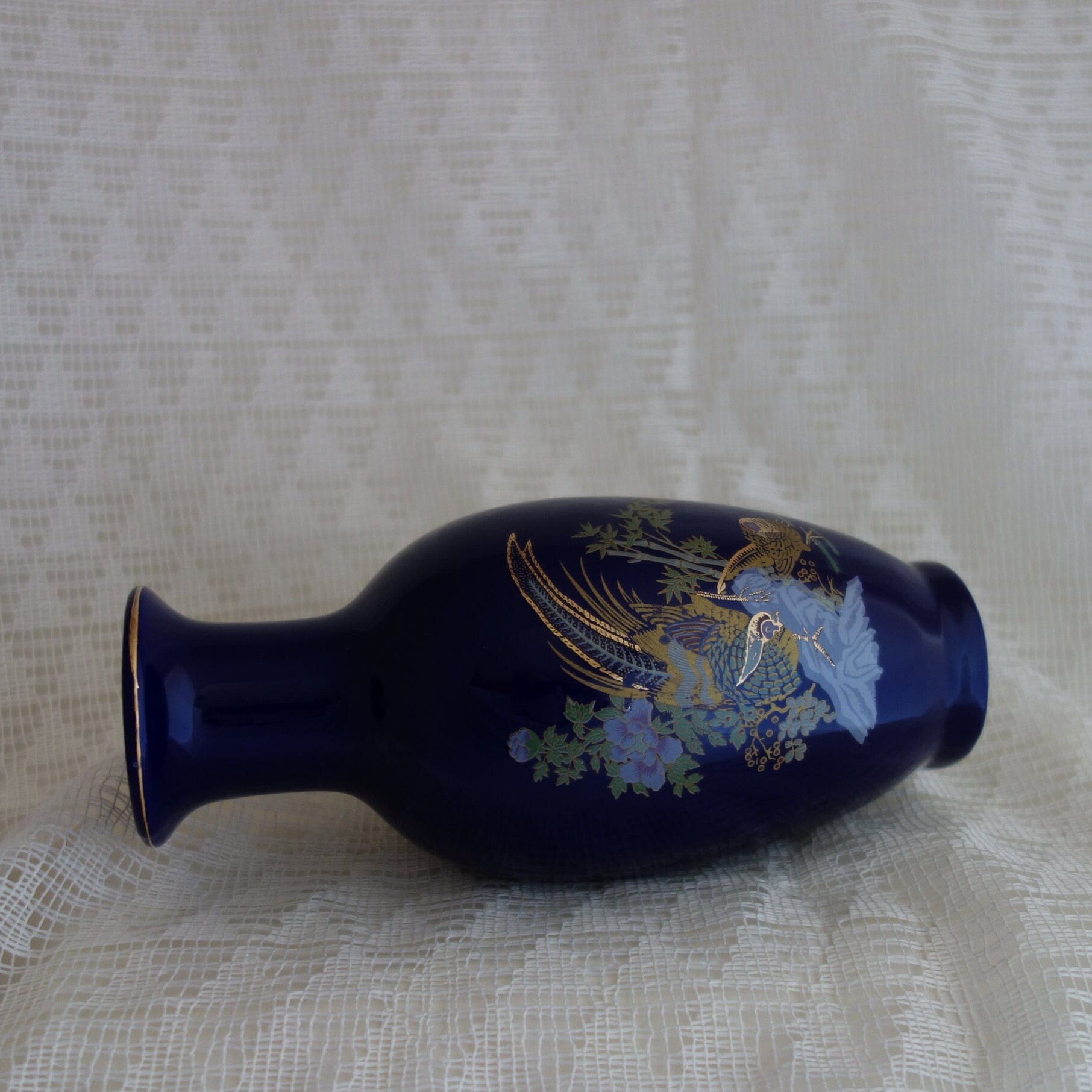 Cobalt Blue Japanese Porcelain Vase Decorated With Golden Pheasant ...