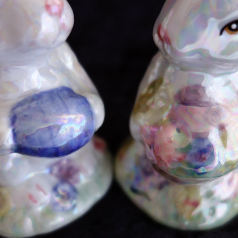 Iridescent Easter Rabbits, Shiny Bunnies, Porcelain Rabbit Figurines ...
