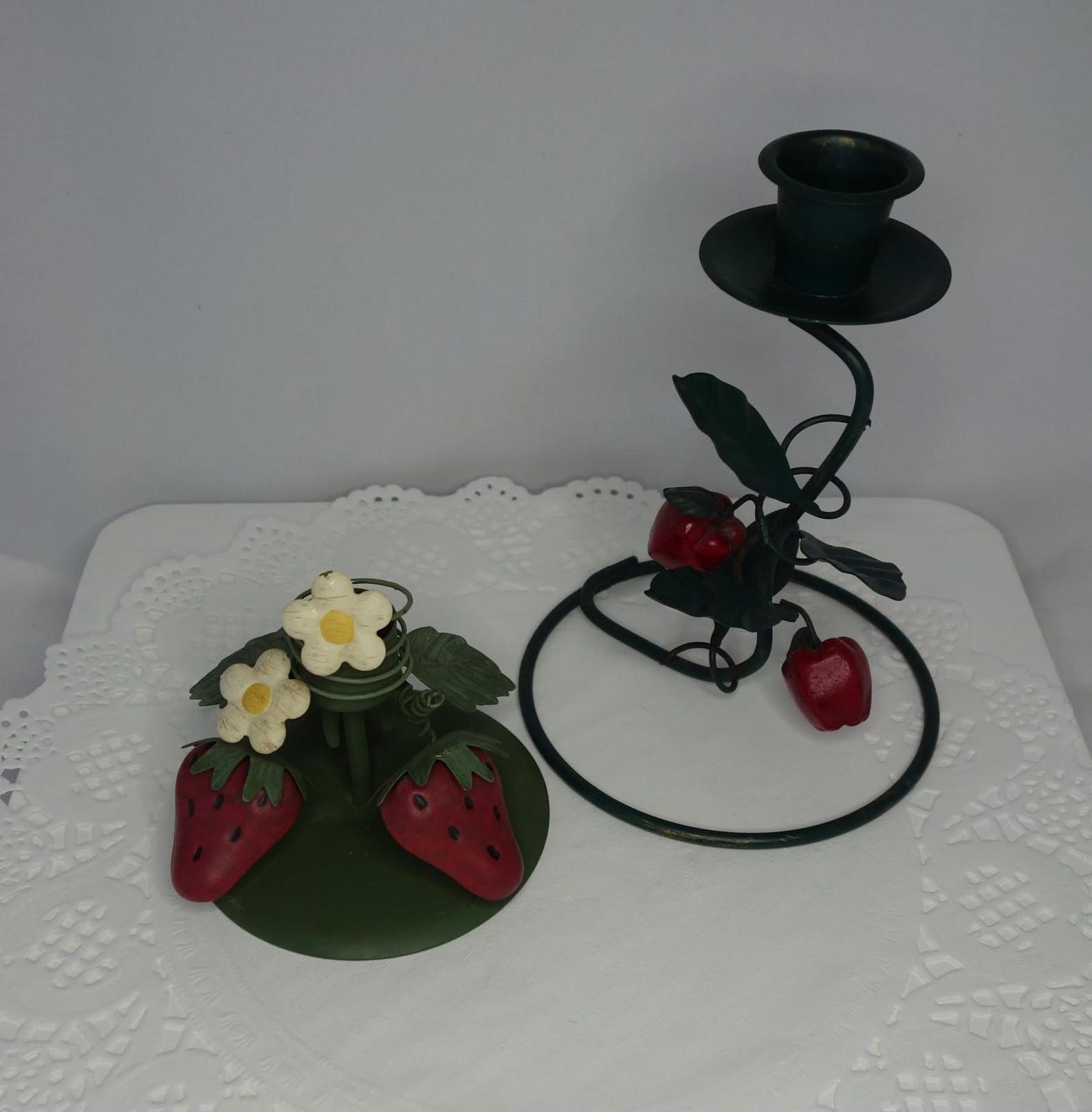 Rustic Metal Fruit Candle Holders: Strawberry and Apple Candlestick ...