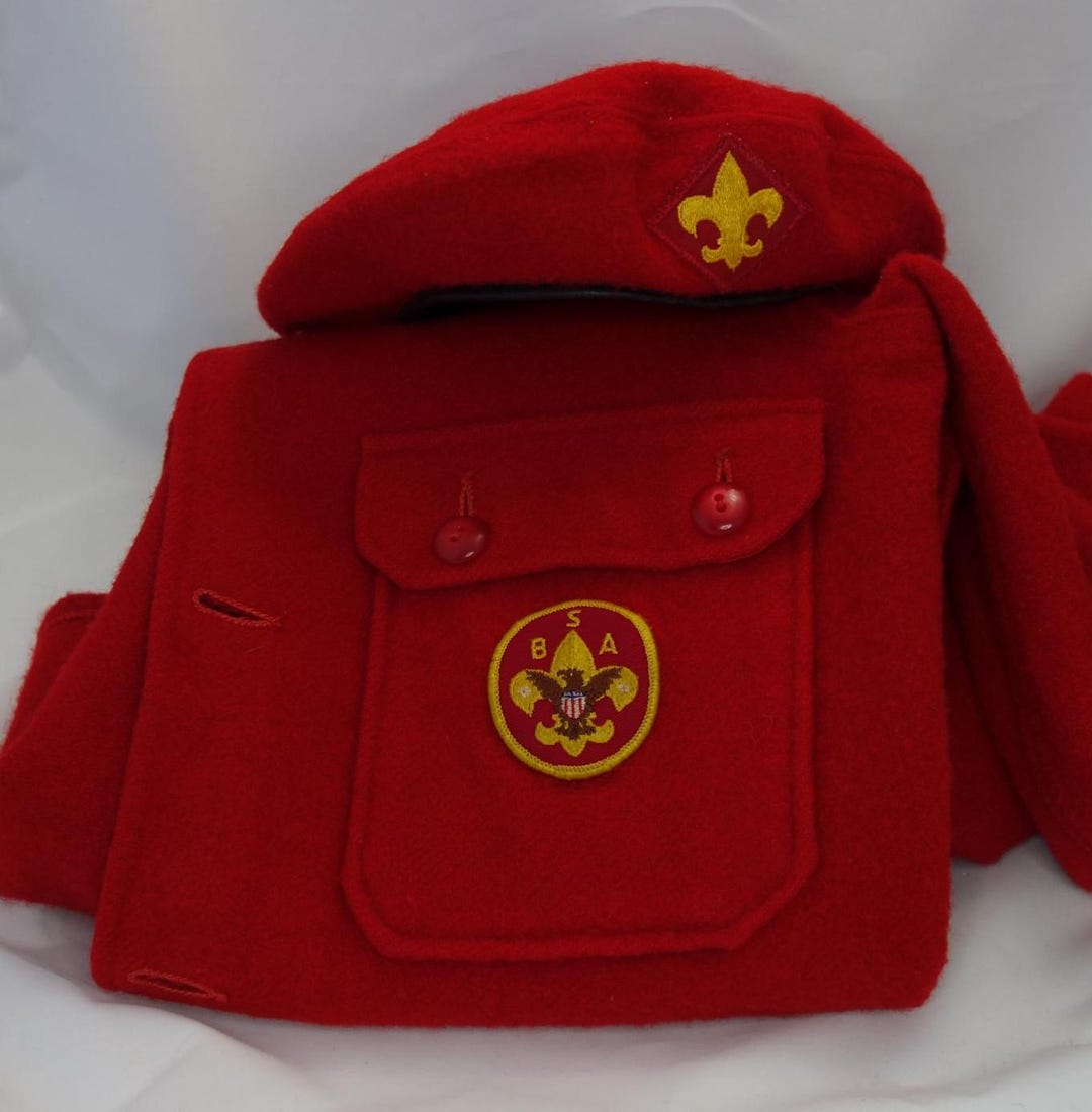Vintage Red Wool Boy Scout Jacket & Beret - BSA Official Apparel - Etsy