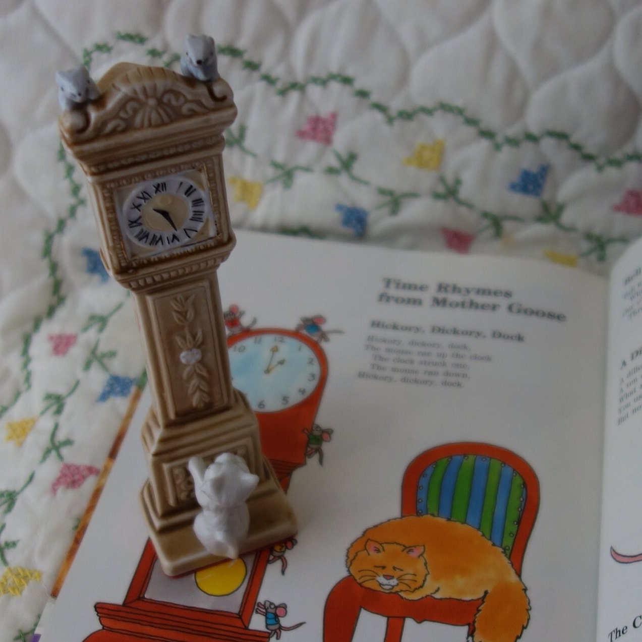Dollhouse Grandfather Clock Cat Mouse, Hickory Dickory Dock, Miniature ...