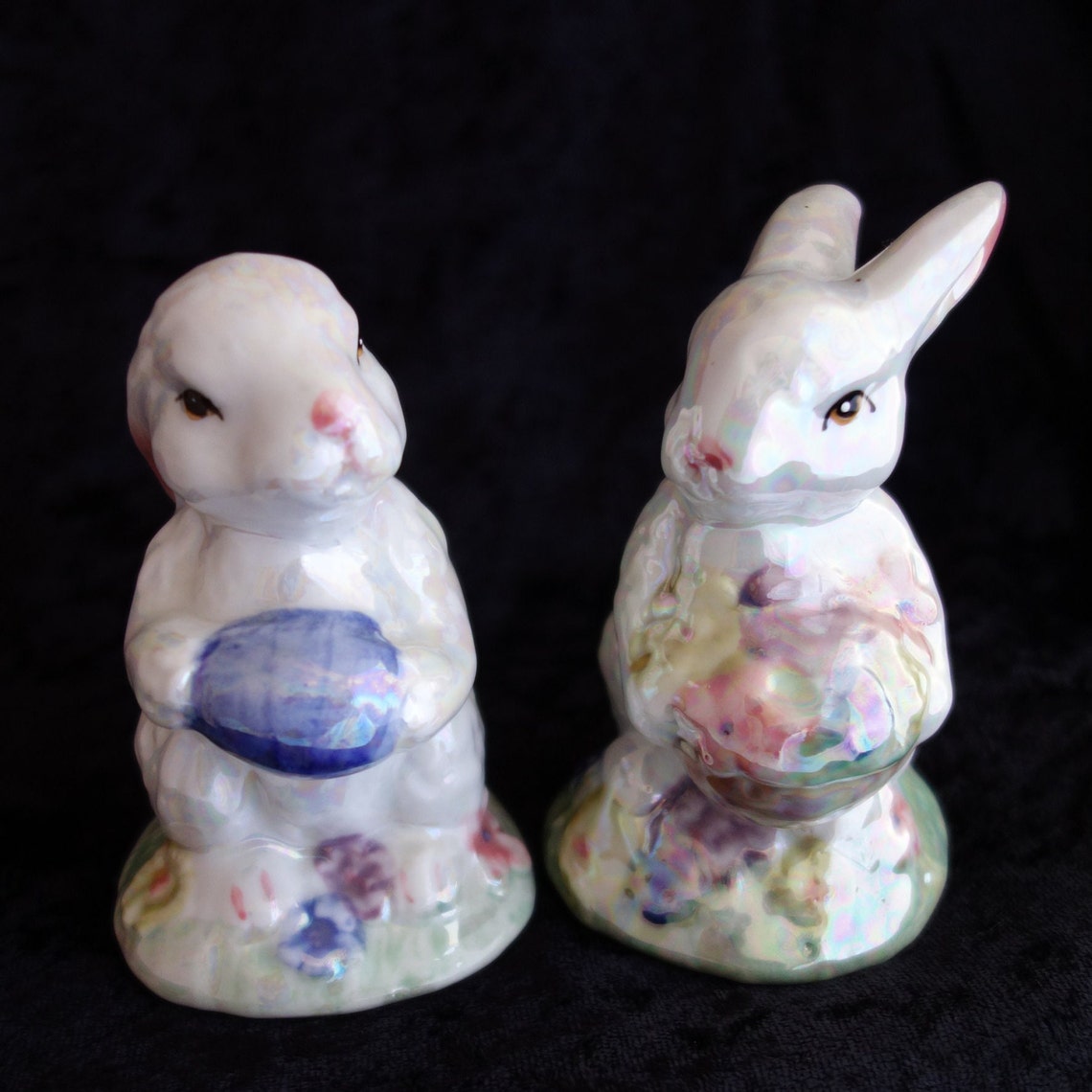 Iridescent Easter Rabbits, Shiny Bunnies, Porcelain Rabbit Figurines ...
