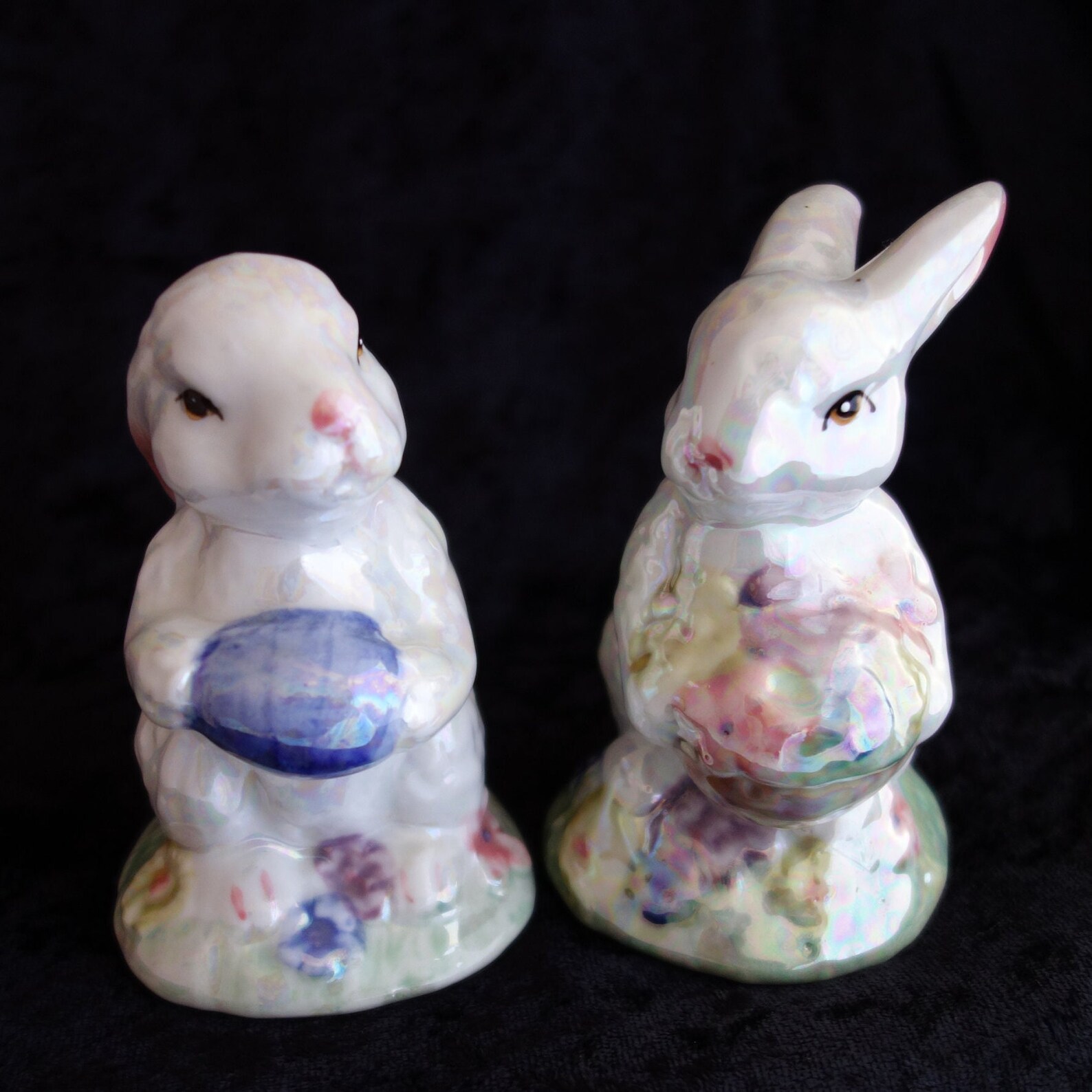 Iridescent Easter Rabbits, Shiny Bunnies, Porcelain Rabbit Figurines ...