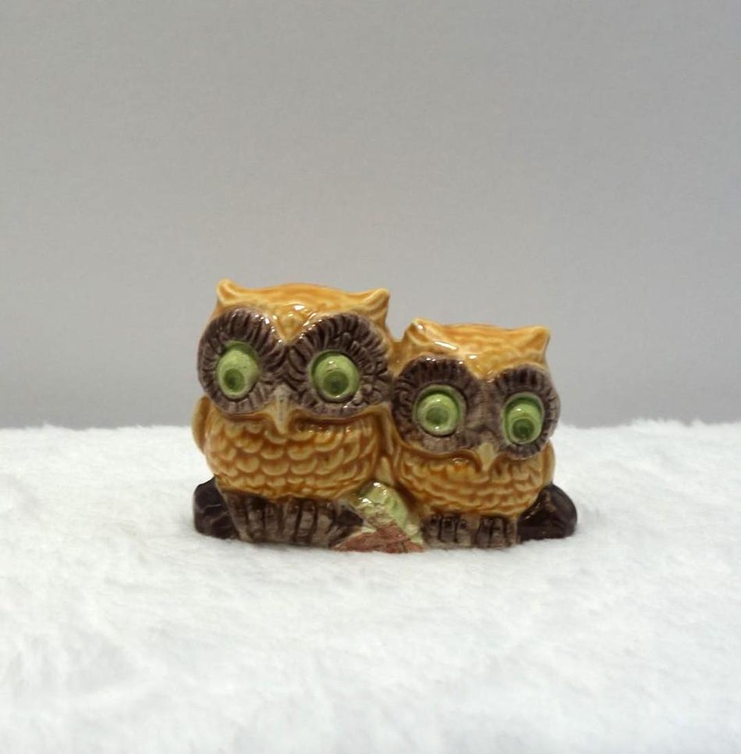 Owls on a Limb Hand Painted Miniature Owls Pair of Cute Little Tiny ...