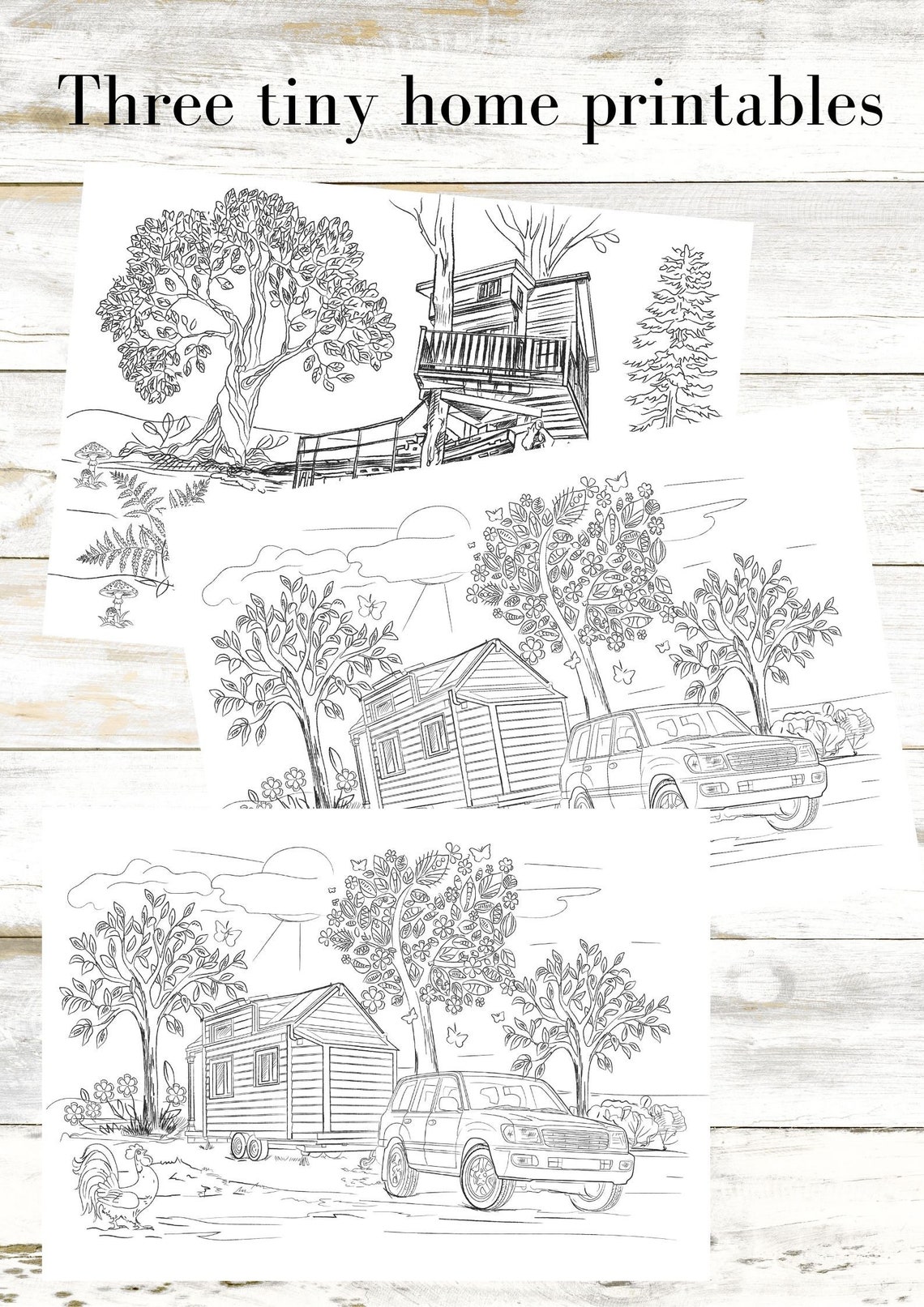 Three Tiny Home Printables| Coloring Pages for Adults| Spring Coloring ...