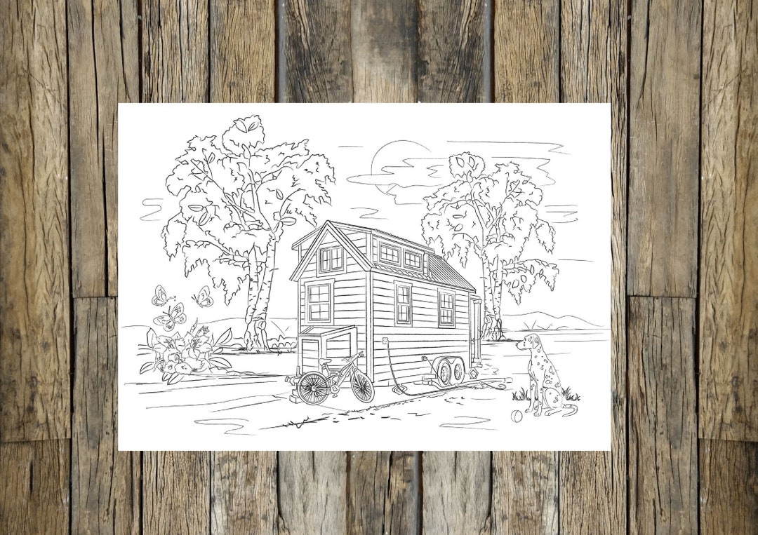 Tiny House - Coloring Pages - Colorable- Back - White - Small House ...