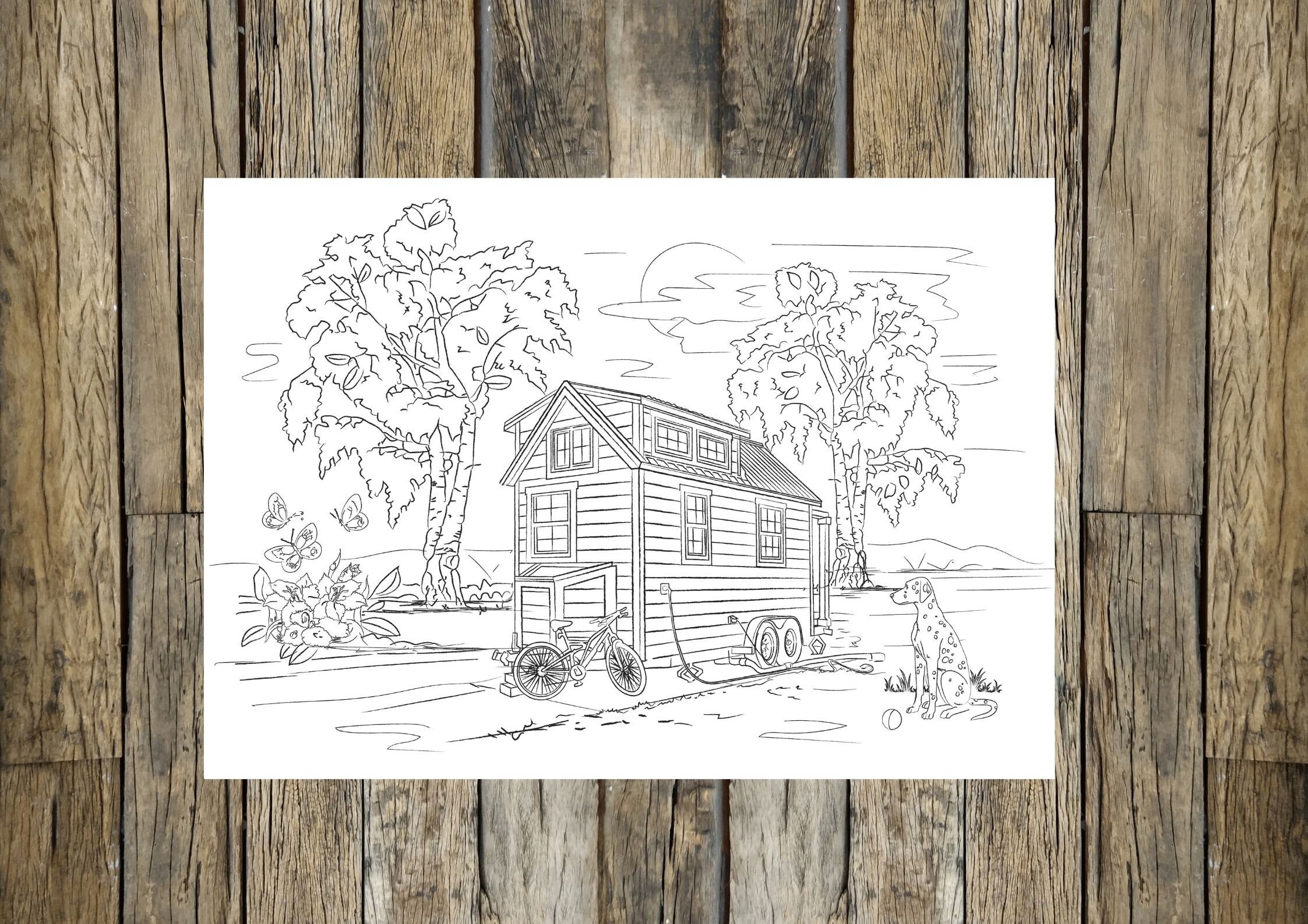 Tiny House - Coloring Pages - Colorable- Back - White - Small House ...