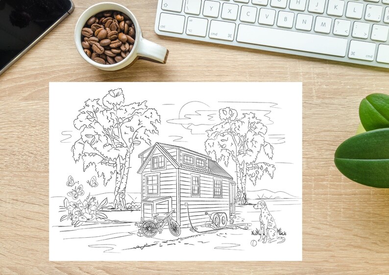 Tiny House - Coloring Pages - Colorable- Back - White - Small House ...