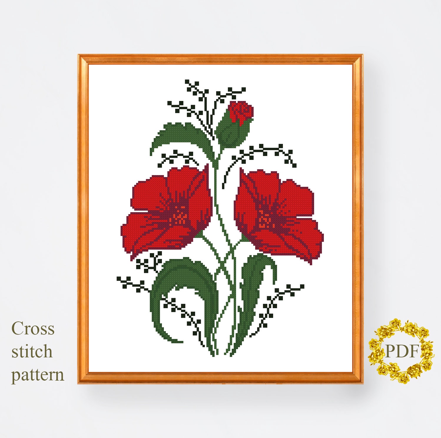 Poppies Modern Cross Stitch Pattern PDF Flowers Counted Cross | Etsy