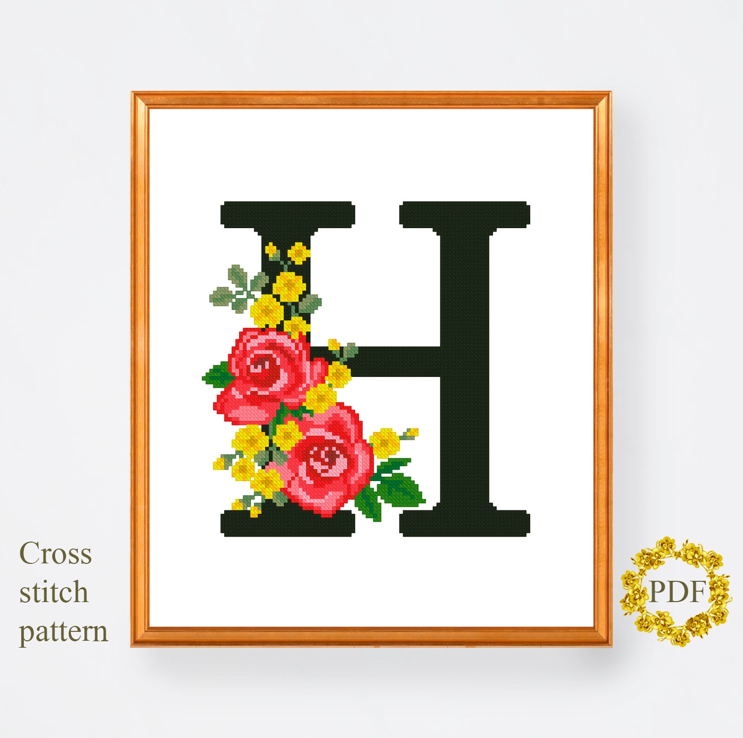 Letter H Modern Cross Stitch Pattern PDF Monogram Floral | Etsy