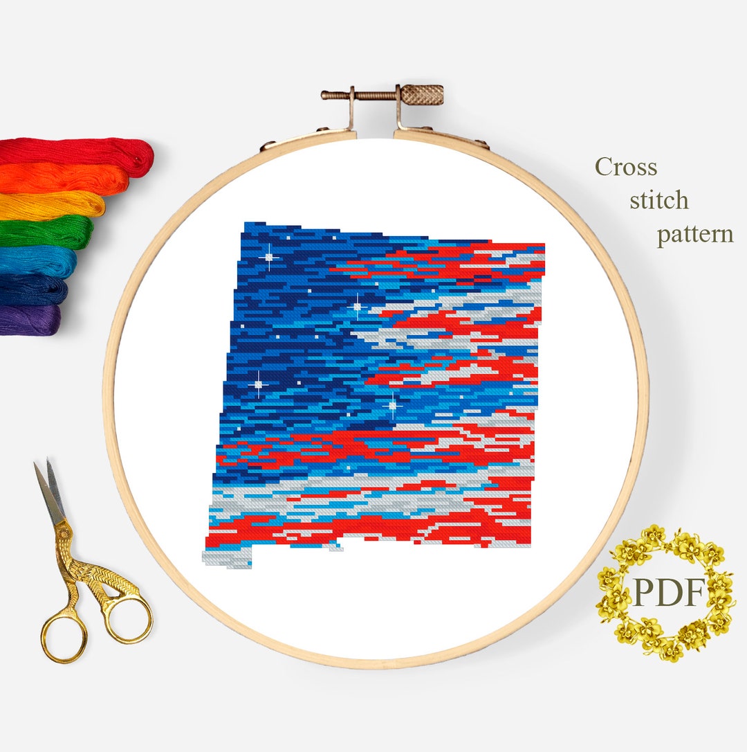 New Mexico State Map Modern Cross Stitch Pattern PDF, Flag America ...