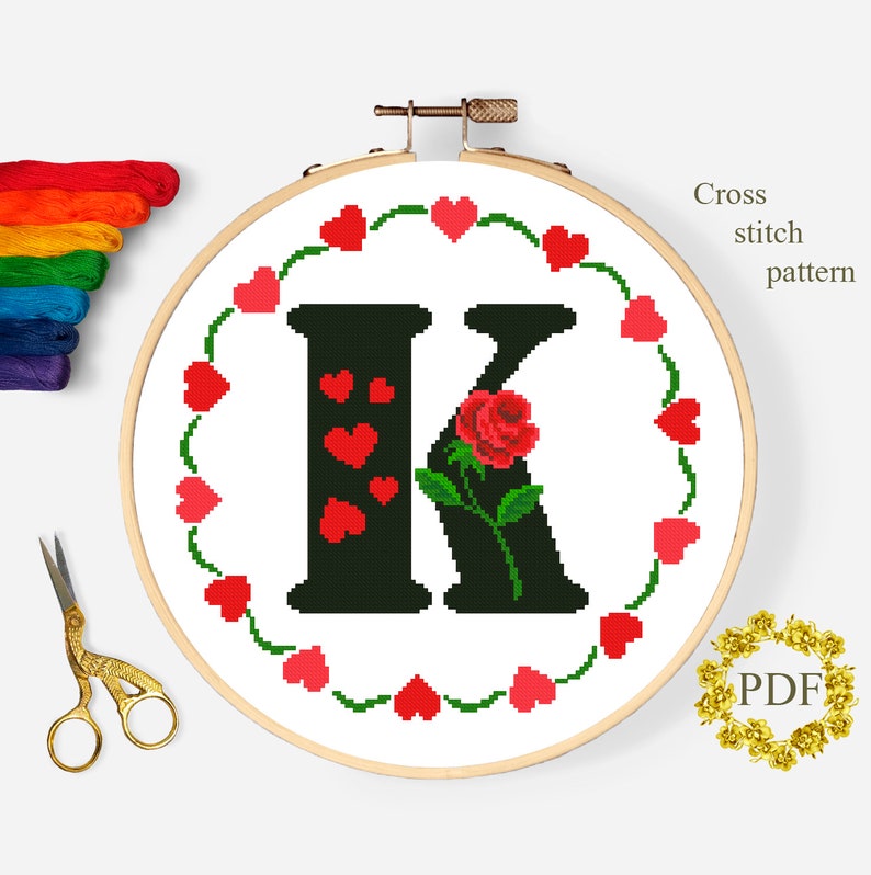 Letter K Modern Cross Stitch Pattern PDF Monogram Floral - Etsy
