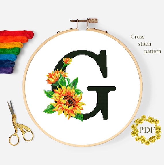 Letter G Modern Cross Stitch Pattern PDF Monogram Floral | Etsy