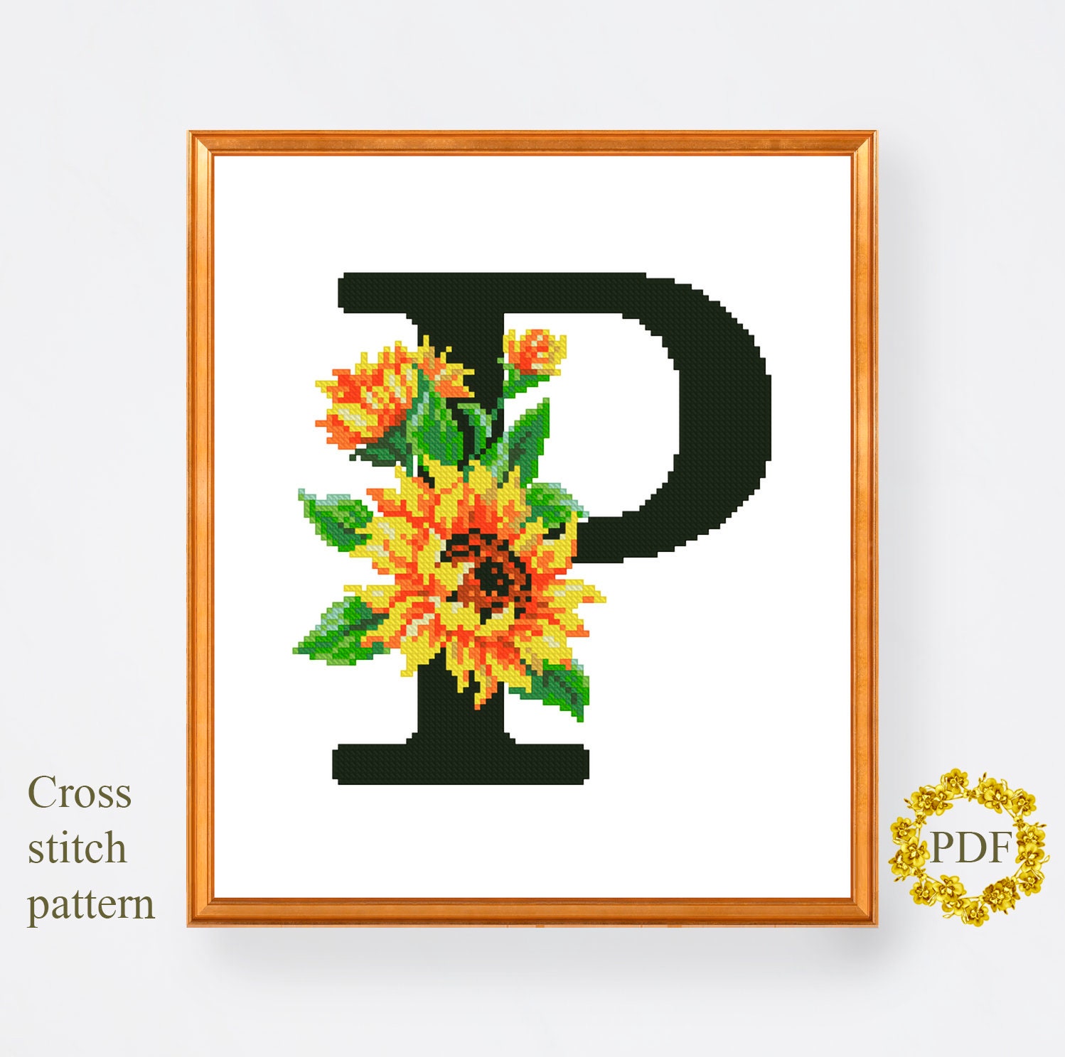 Letter P Modern Cross Stitch Pattern PDF, Monogram Floral Counted Cross ...