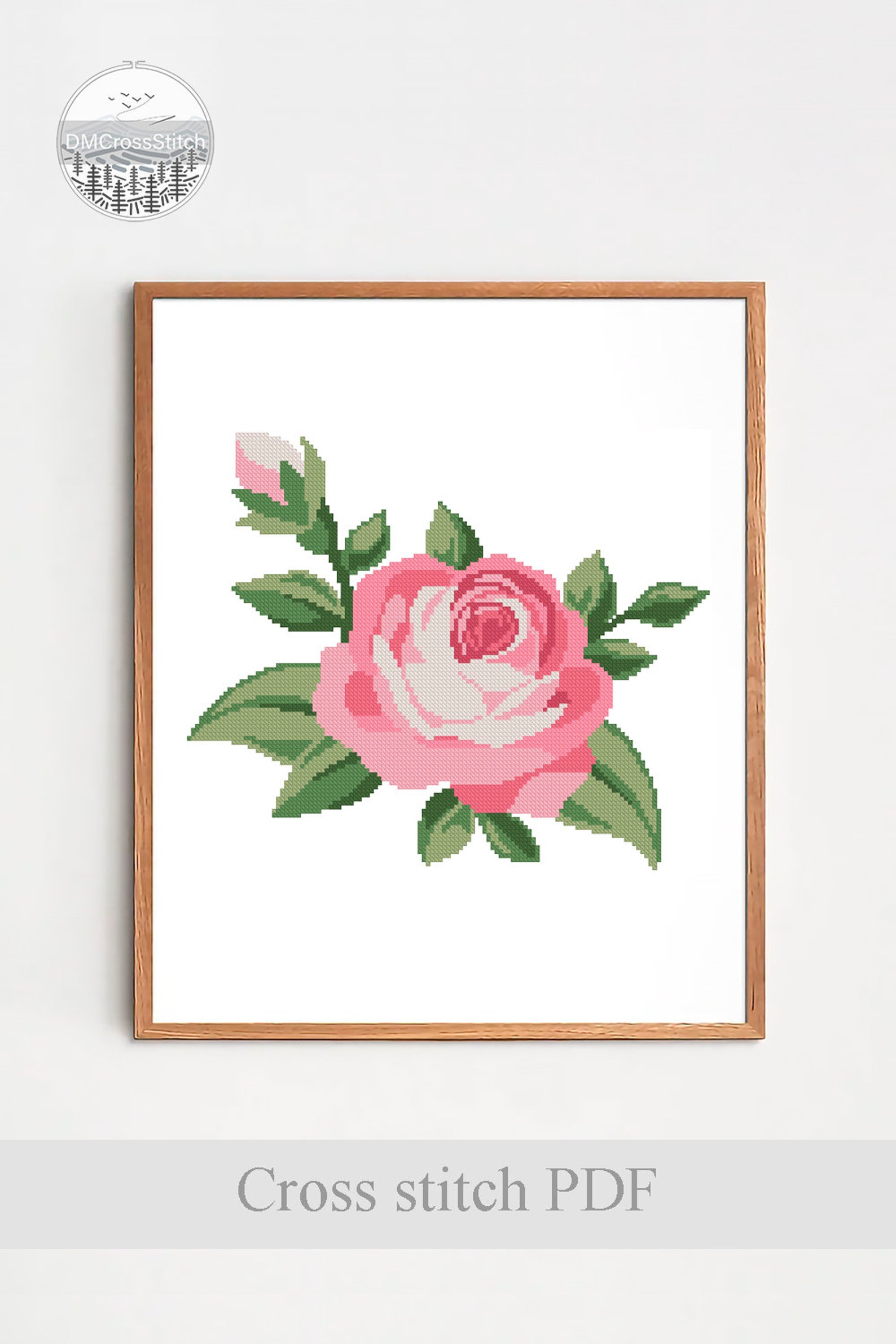 Pink Rose Modern Cross Stitch Pattern PDF Flower Counted - Etsy