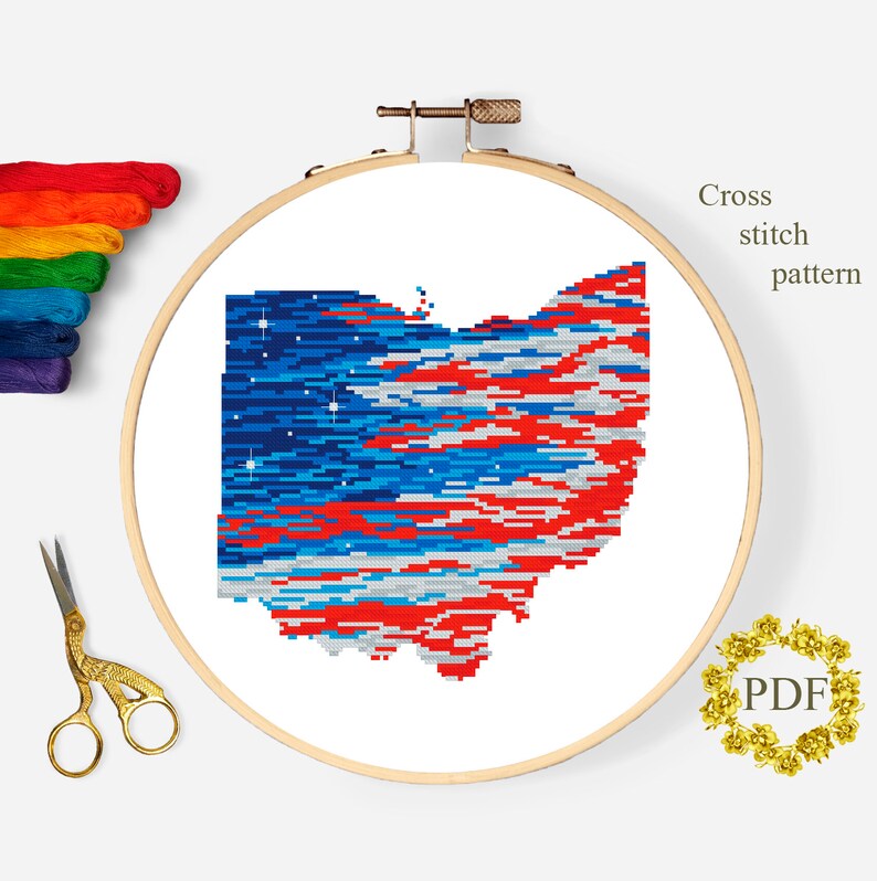 Ohio State State Map Modern Cross Stitch Pattern PDF American - Etsy